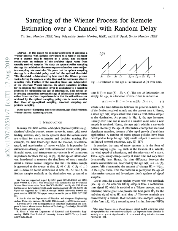 (PDF) Sampling of the Wiener Process for Remote Estimation Over a Channel With Random Delay