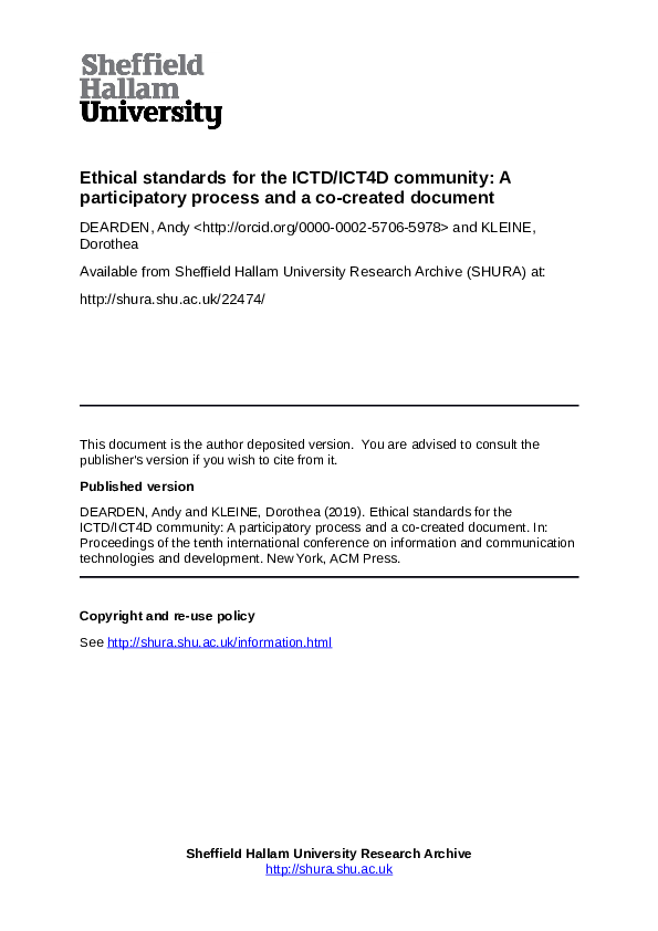 (PDF) Ethical standards for the ICTD/ICT4D community