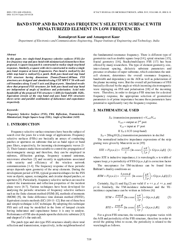 (PDF) Band Stop and Band Pass Frequency Selective Surface with Miniaturized Element in Low ...