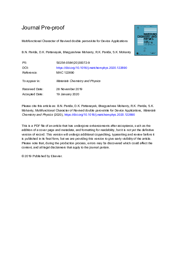 (PDF) Multifunctional character of revived double perovskite for device ...