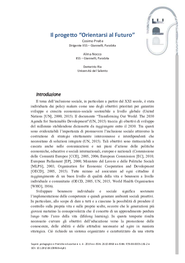 (PDF) Il progetto "Orientarsi al Futuro