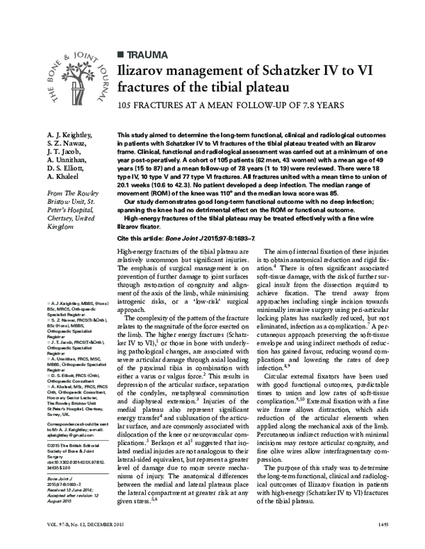 (PDF) Ilizarov Treatment of High-Energy Tibial Fractures
