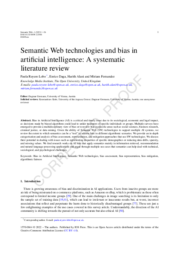 Pdf Semantic Web Technologies And Bias In Artificial Intelligence A