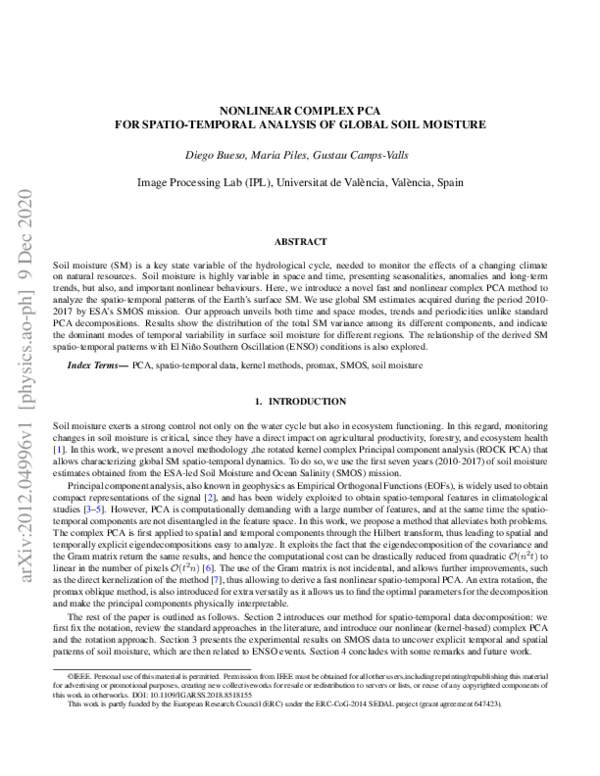 (PDF) Nonlinear Complex PCA for Spatio-Temporal Analysis of Global Soil Moisture