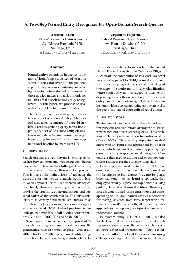 Pdf A Two Step Named Entity Recognizer For Open Domain Search Queries