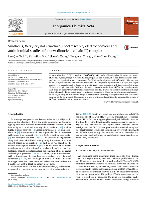 (PDF) Synthesis, X-ray crystal structure, spectroscopic characterization, and thermal chemistry ...