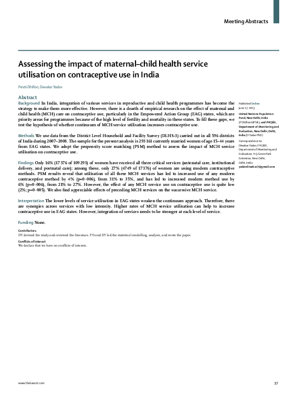 (PDF) Assessing the impact of maternal–child health service utilisation ...