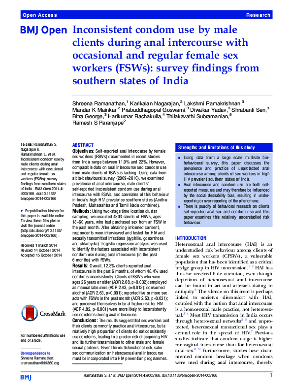 Pdf Inconsistent Condom Use By Male Clients During Anal Intercourse