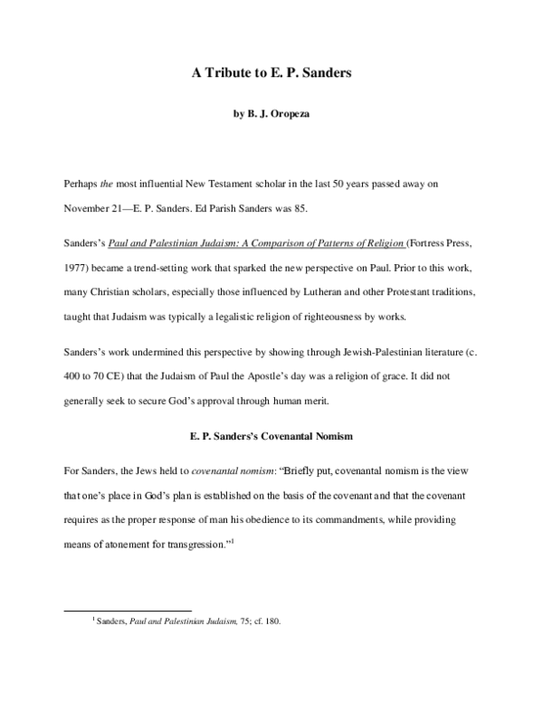 (PDF) A Tribute to E. P. Sanders