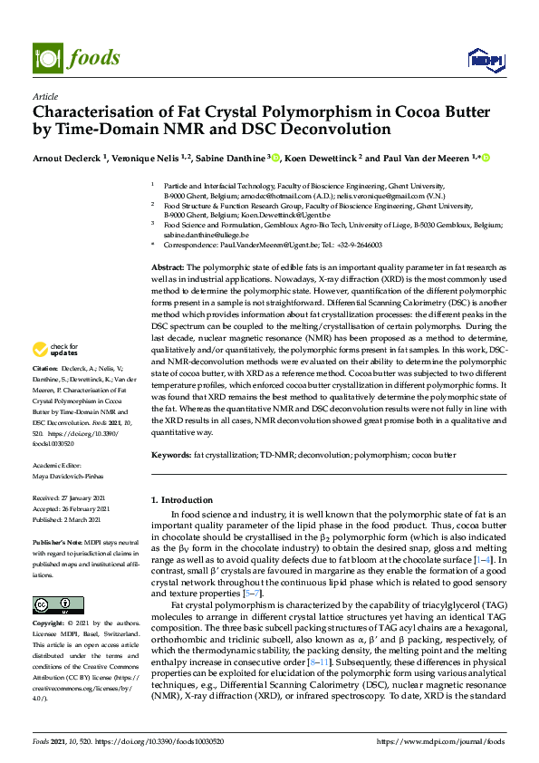 (PDF) Characterisation of Fat Crystal Polymorphism in Cocoa Butter by ...