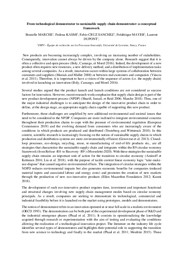 (PDF) From technological demonstrator to sustainable supply chain demonstrator: a conceptual ...
