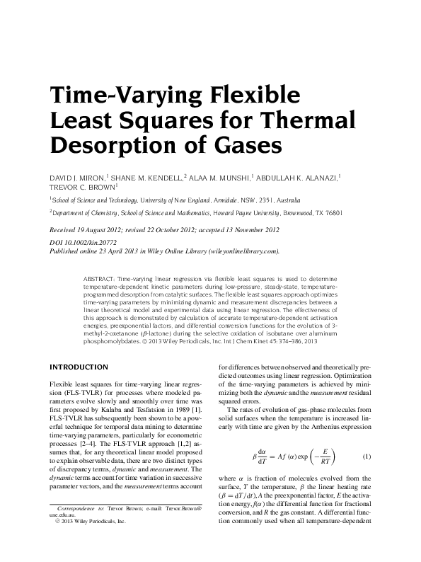 Pdf Time Varying Flexible Least Squares For Thermal Desorption Of Gases