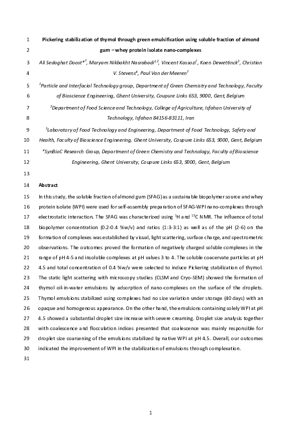 (PDF) Pickering stabilization of thymol through green emulsification ...