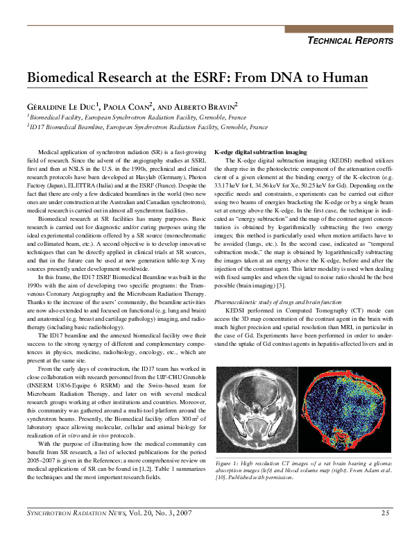 (PDF) Technical Report: Biomedical Research at the ESRF: From DNA to Human