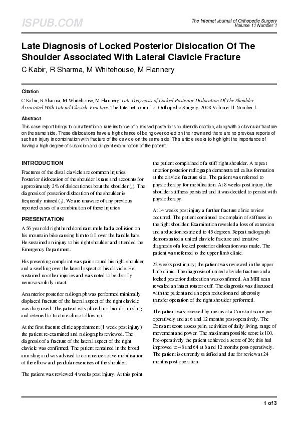 (PDF) Late Diagnosis of Locked Posterior Dislocation Of The Shoulder ...