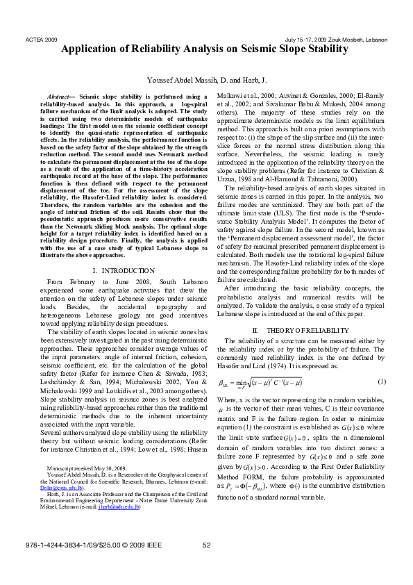(PDF) Application of reliability analysis on seismic slope stability