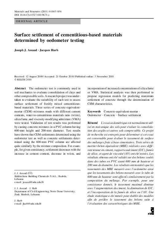 (PDF) Surface settlement of cementitious-based materials determined by ...