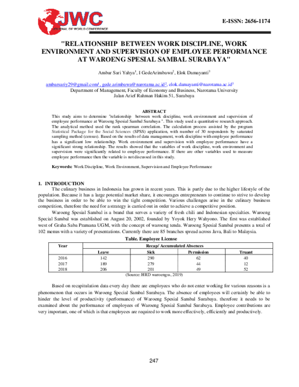 (PDF) Relationship Between Work Discipline, Work Environment and ...