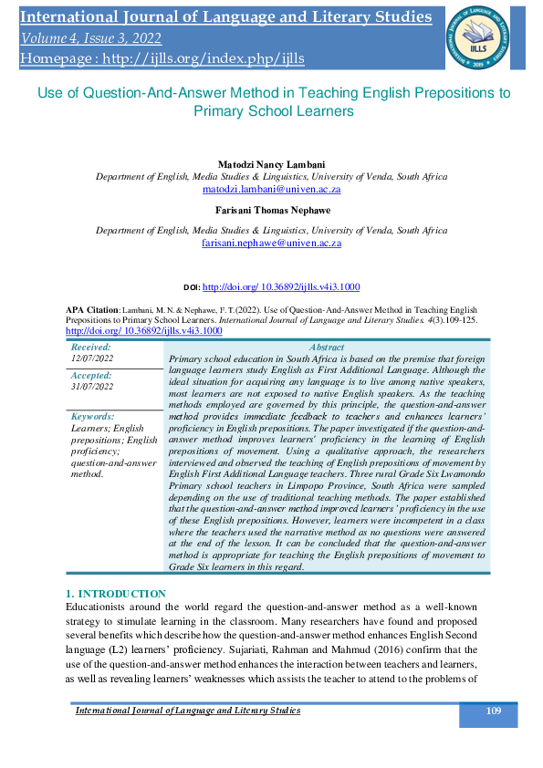 (PDF) Use of Question-And-Answer Method in Teaching English ...