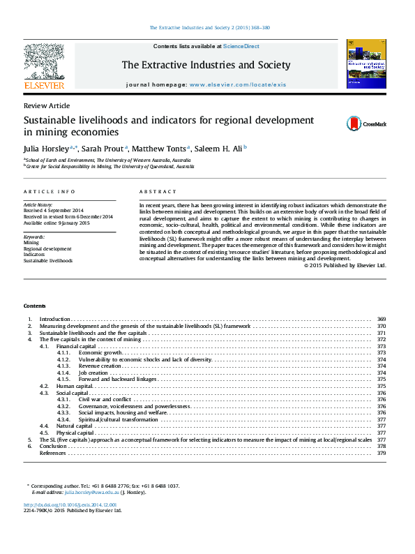 (PDF) Sustainable livelihoods and indicators for regional development ...