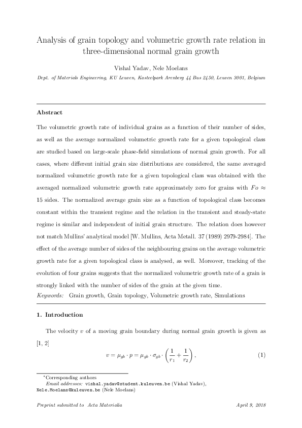(PDF) Analysis of grain topology and volumetric growth rate relation in ...