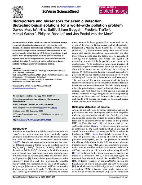 (PDF) Bioreporters and biosensors for arsenic detection ...
