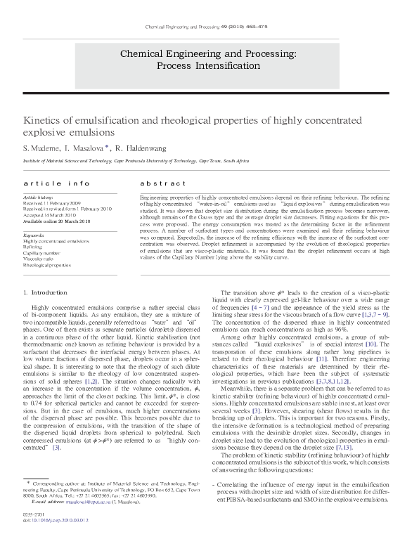 (PDF) Kinetics of emulsification and rheological properties of highly ...