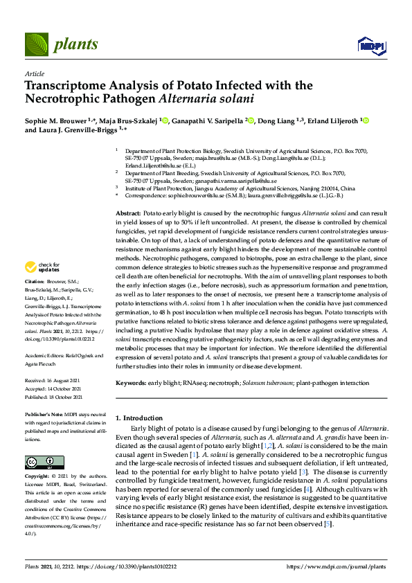 (PDF) Transcriptome Analysis of Potato Infected with the Necrotrophic ...