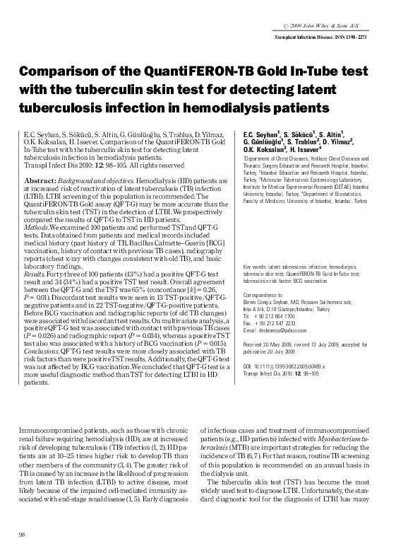 (PDF) Comparison of the QuantiFERON-TB Gold In-Tube test with the ...