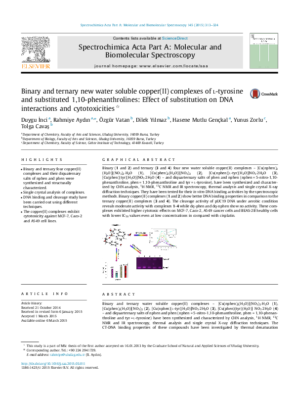 (PDF) Binary and ternary new water soluble copper(II) complexes of l -tyrosine and substituted 1 ...