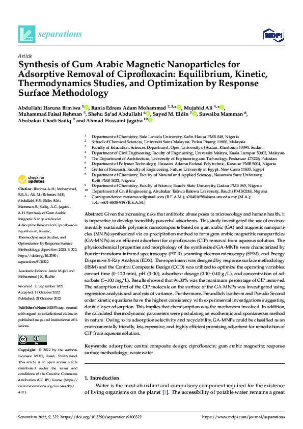 (PDF) Synthesis of Gum Arabic Magnetic Nanoparticles for Adsorptive Removal of Ciprofloxacin ...
