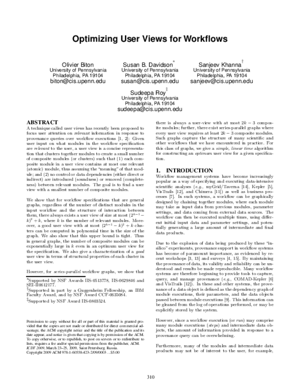 (PDF) Optimizing user views for workflows