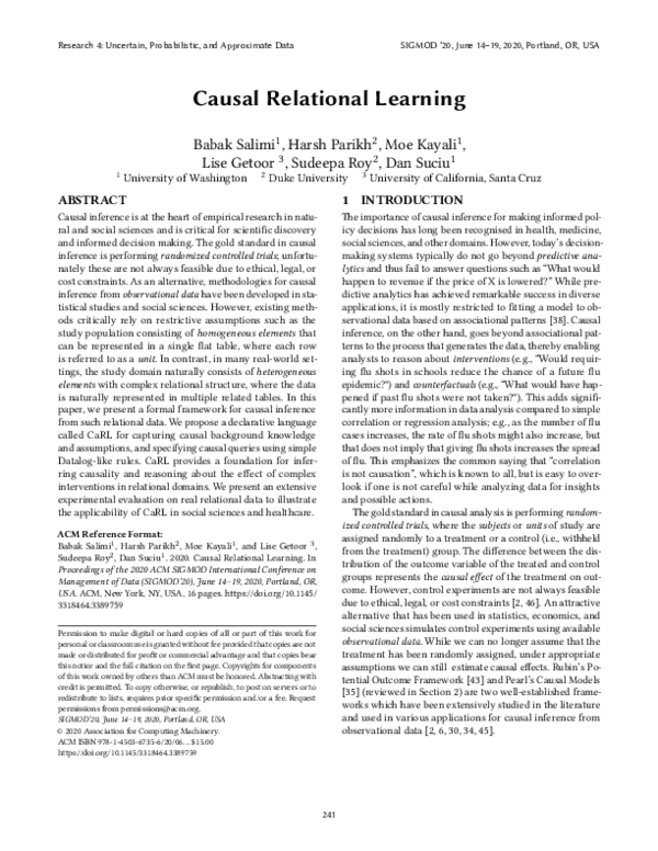 (PDF) Causal Relational Learning