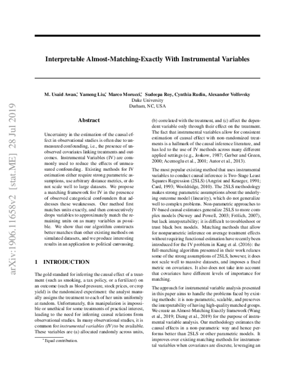 (PDF) Interpretable Almost Matching Exactly With Instrumental Variables