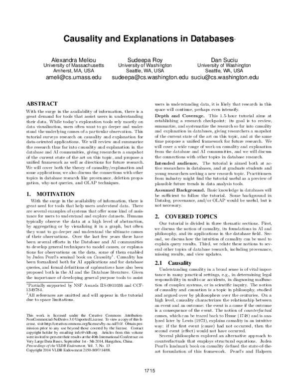 (PDF) Causality and explanations in databases