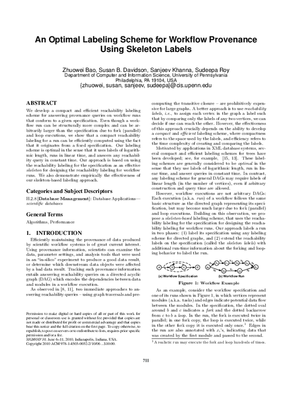 (PDF) An optimal labeling scheme for workflow provenance using skeleton ...