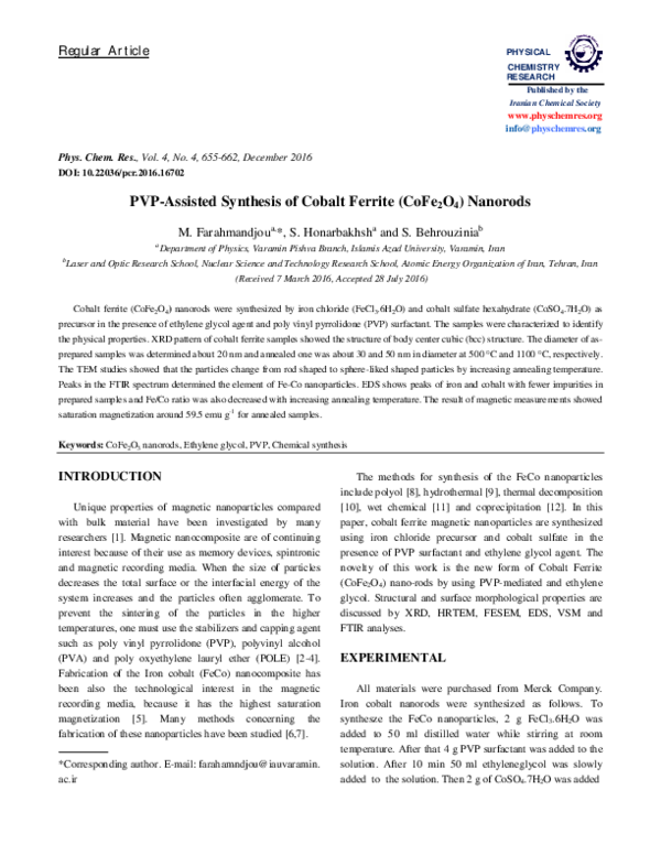 (PDF) PVP-Assisted Synthesis of Cobalt Ferrite (CoFe2O4) Nanorods
