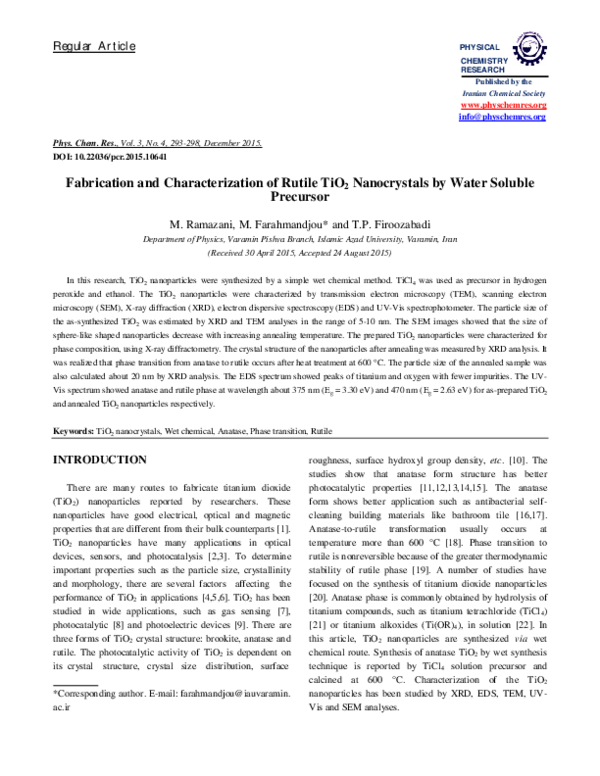 (PDF) Fabrication and Characterization of Rutile TiO2 Nanocrystals by ...