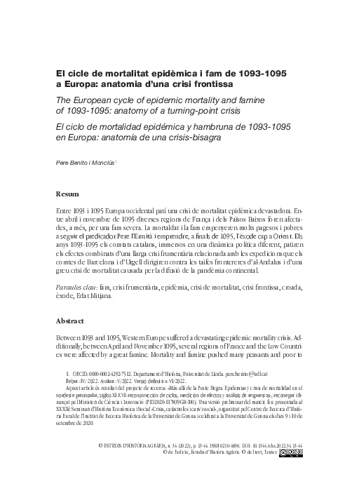 (PDF) "El cicle de mortalitat epidèmica i fam de 1093-1095 a Europa ...