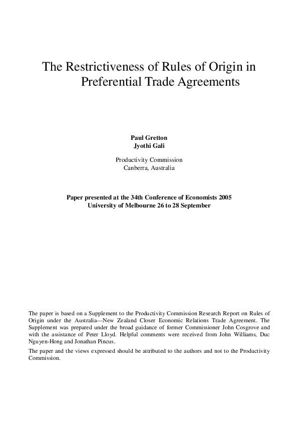 (PDF) The Restrictiveness of Rules of Origin in Preferential Trade ...
