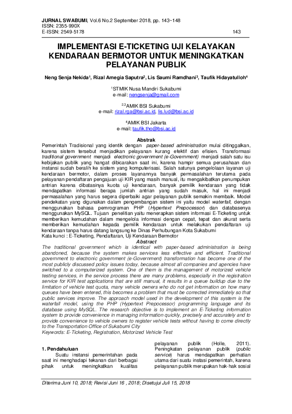 (PDF) Implementasi E-Ticketing Uji Kelayakan Kendaraan Bermotor Untuk Meningkatkan Pelayanan ...