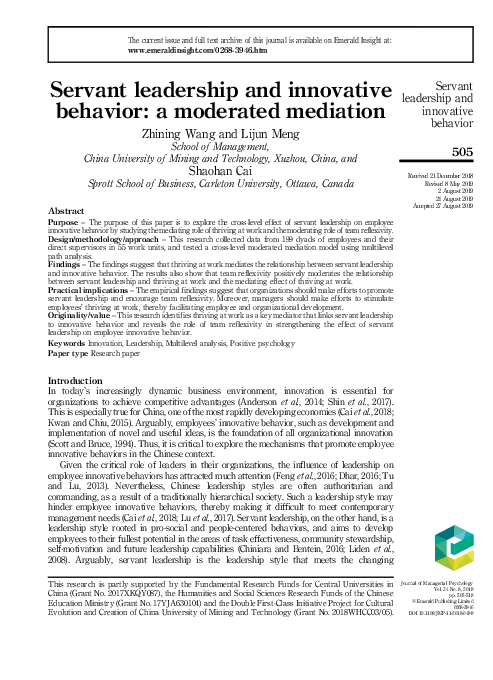 (PDF) Servant leadership and innovative behavior: a moderated mediation