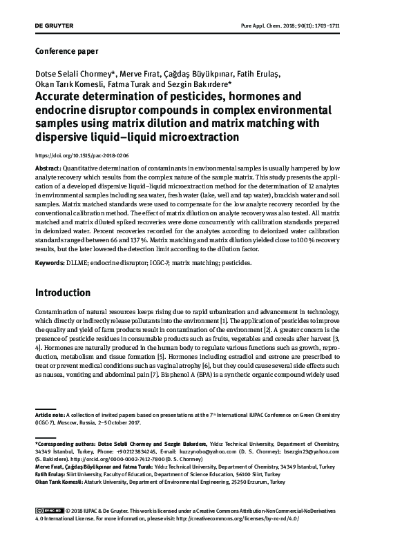 (PDF) Accurate determination of pesticides, hormones and endocrine ...