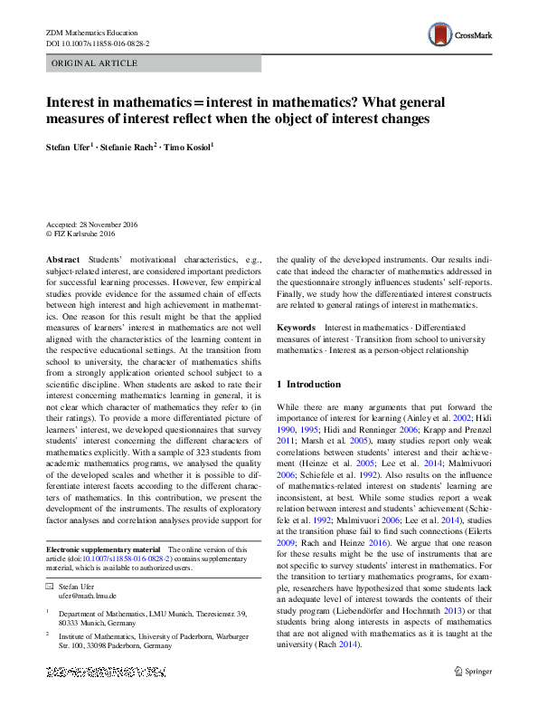 (PDF) Interest in mathematics = interest in mathematics? What general ...