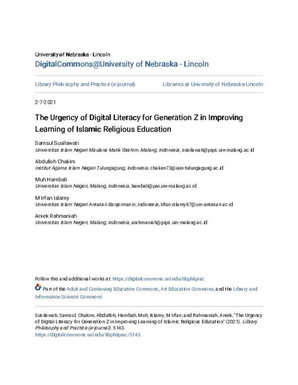 (PDF) The Urgency of Digital Literacy for Generation Z in Improving Learning of Islamic ...