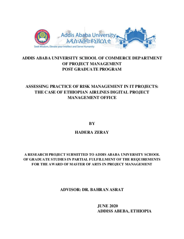 (PDF) Assessing Practice Of Risk Management In IT Projects: The Case Of Ethiopian Airlines ...