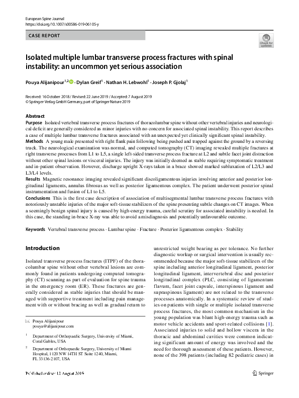 (PDF) Isolated multiple lumbar transverse process fractures with spinal ...