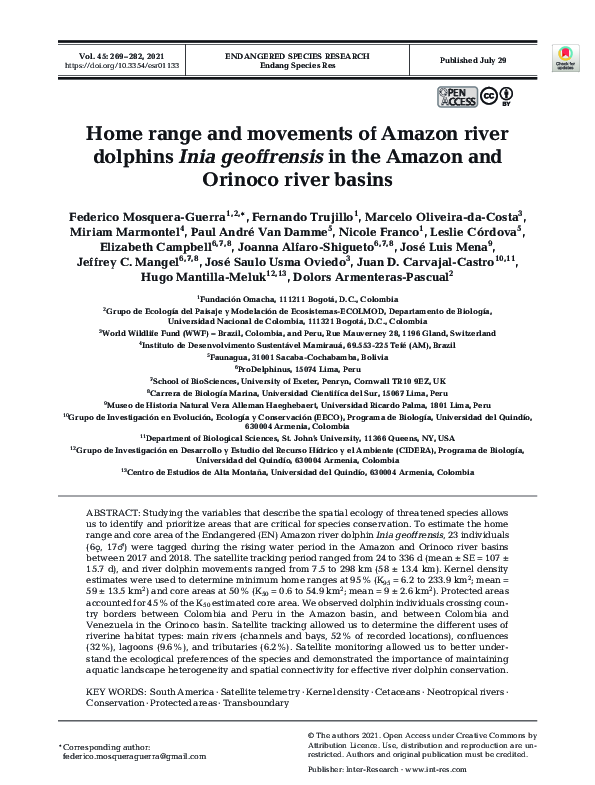 (PDF) Home range and movements of Amazon river dolphins Inia ...