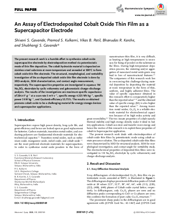 (PDF) An Assay of Electrodeposited Cobalt Oxide Thin Film as a ...