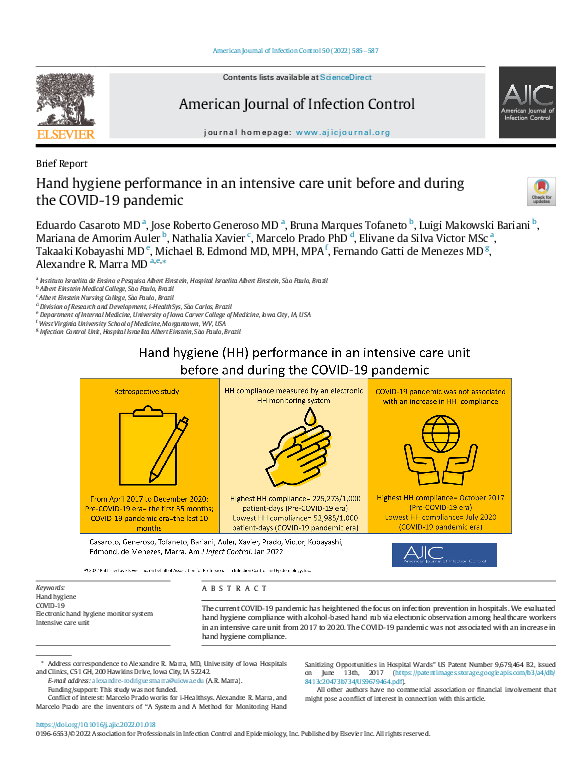 (PDF) Hand hygiene performance in an intensive care unit before and ...